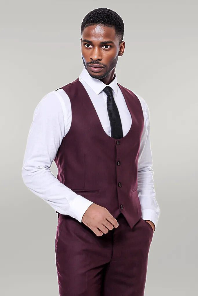 Plain Slim Fit Burgundy Men Suit