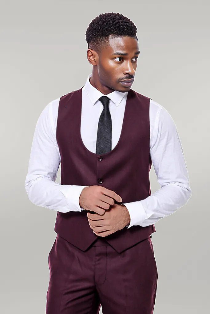 Plain Slim Fit Burgundy Men Suit