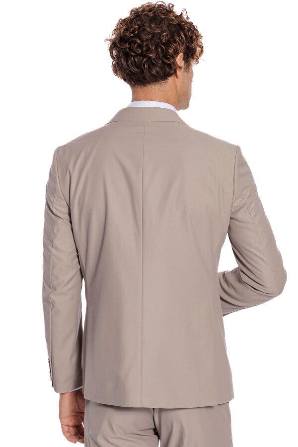 Plain Slim Fit Light Brown Men Suit