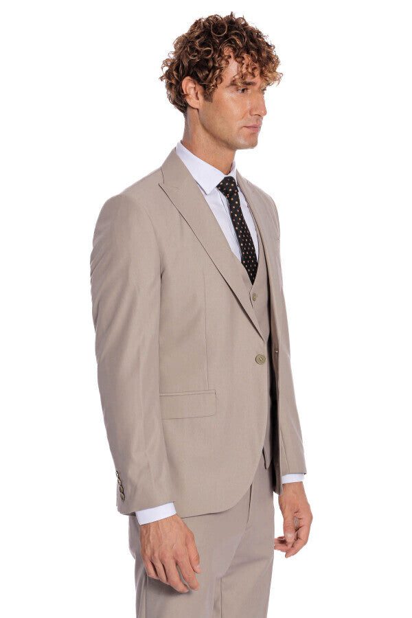Plain Slim Fit Light Brown Men Suit