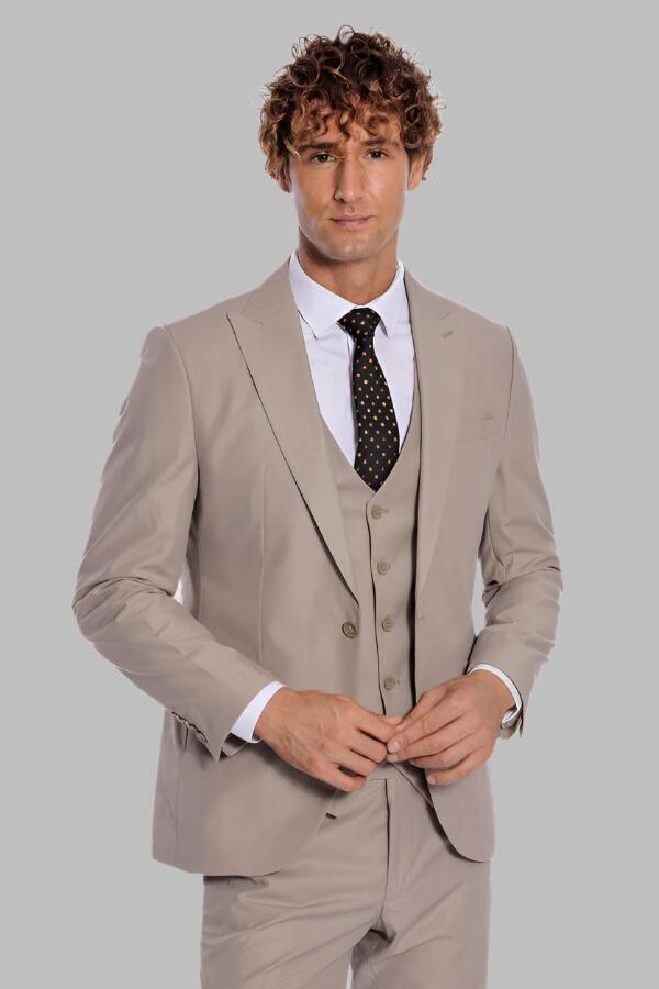 Plain Slim Fit Light Brown Men Suit