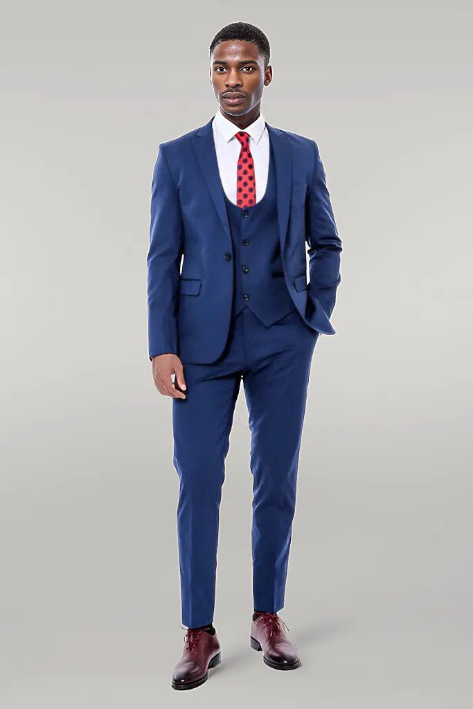 Plain Slim Fit Navy Blue Men Suit