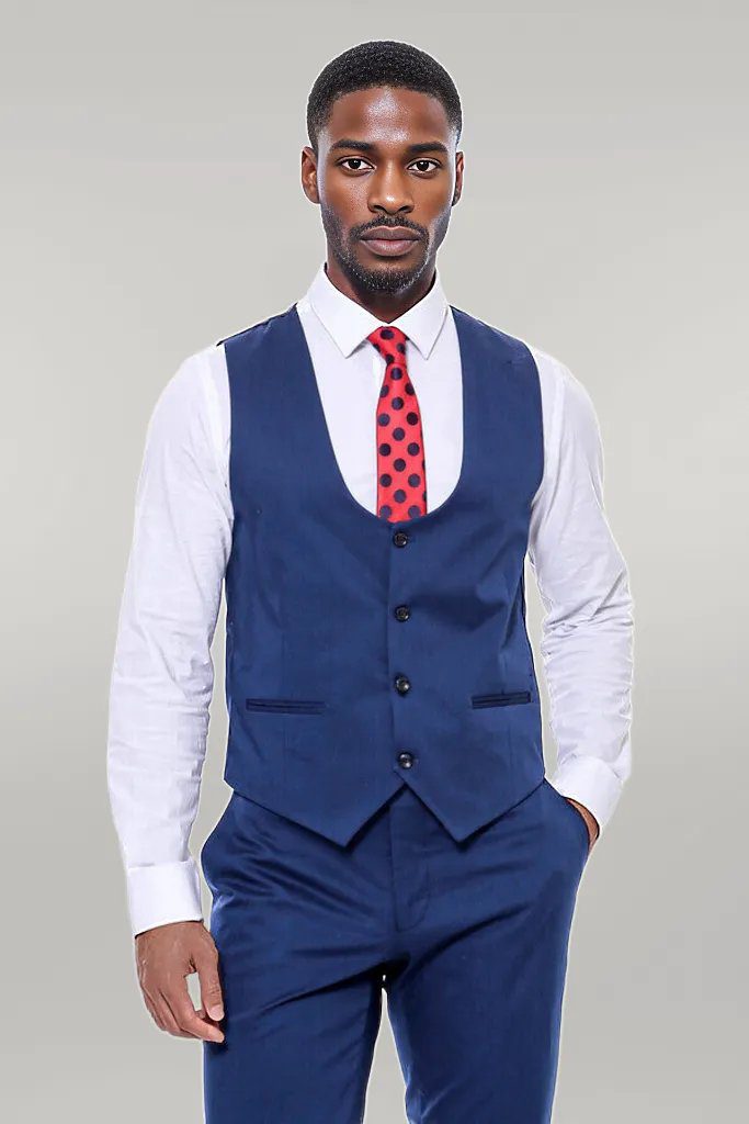 Plain Slim Fit Navy Blue Men Suit