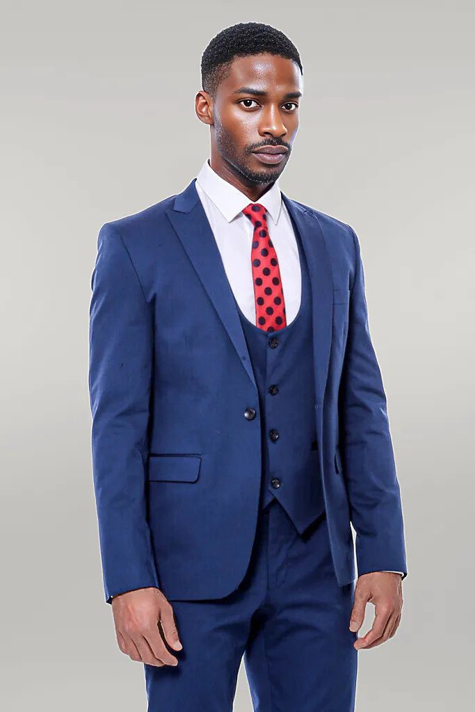 Plain Slim Fit Navy Blue Men Suit
