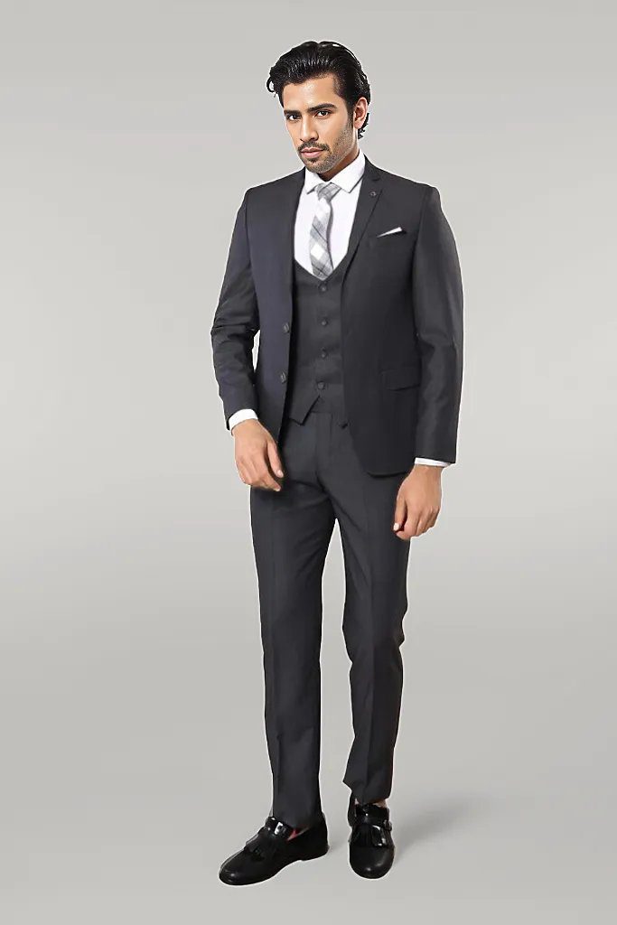 Plain Vested Anthracite Men's Suit
