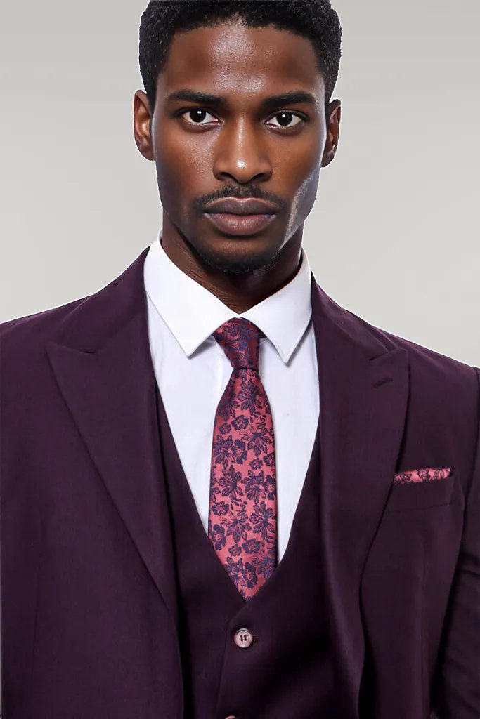 Plain Wide Lapel Burgundy Men Suit
