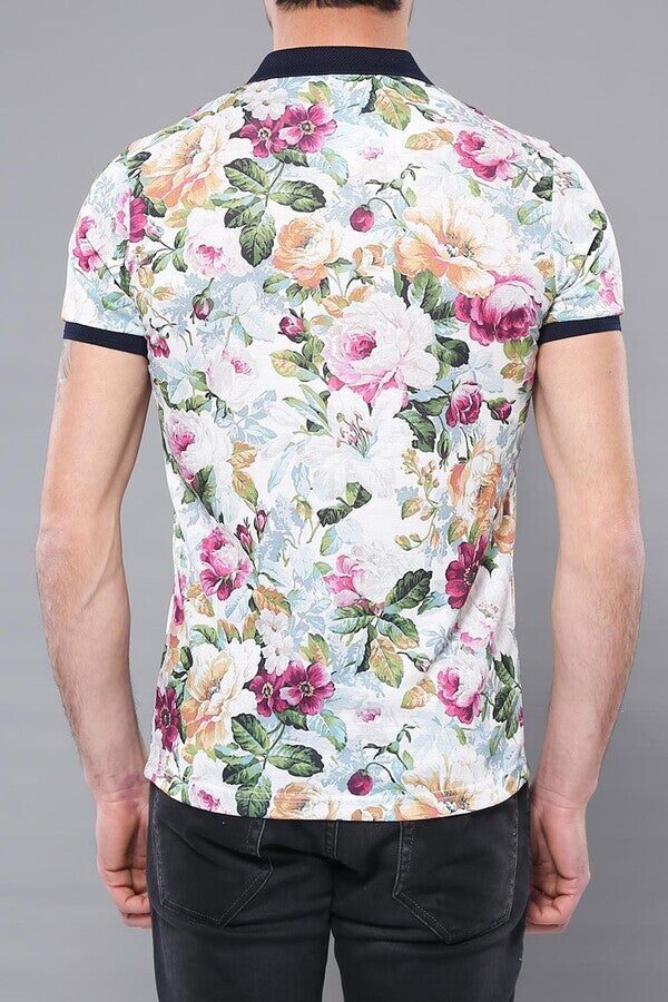 Polo Neck Floral Pattern Green T-Shirt