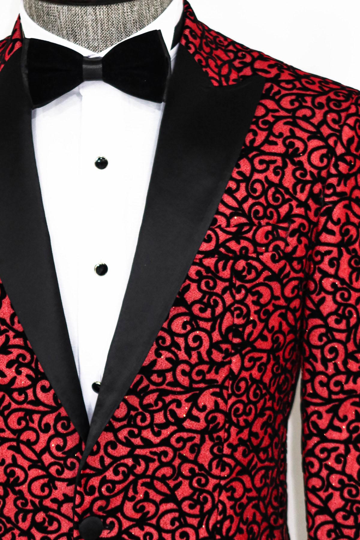 Scroll Patterned Burgundy Men Stage Tuxedo Blazer