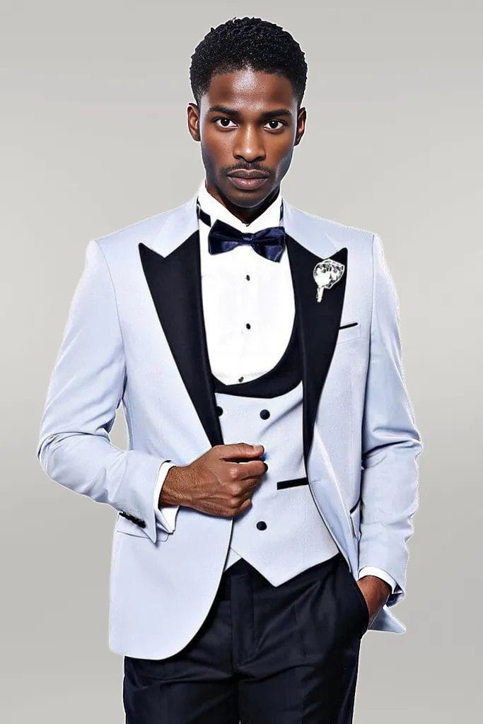 Self-Patterned Baby Blue Wedding Suit