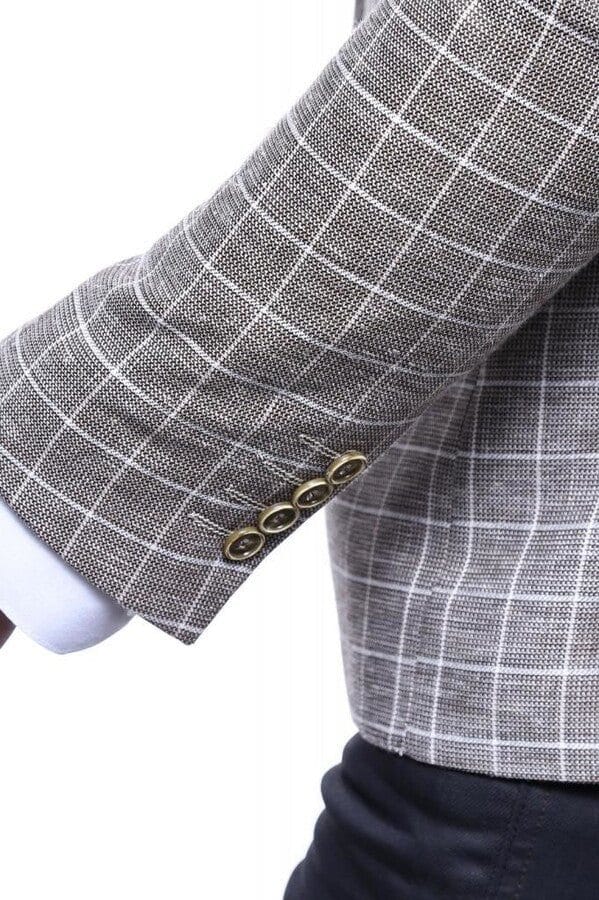 Single Button Peak Collar Beige Blazer