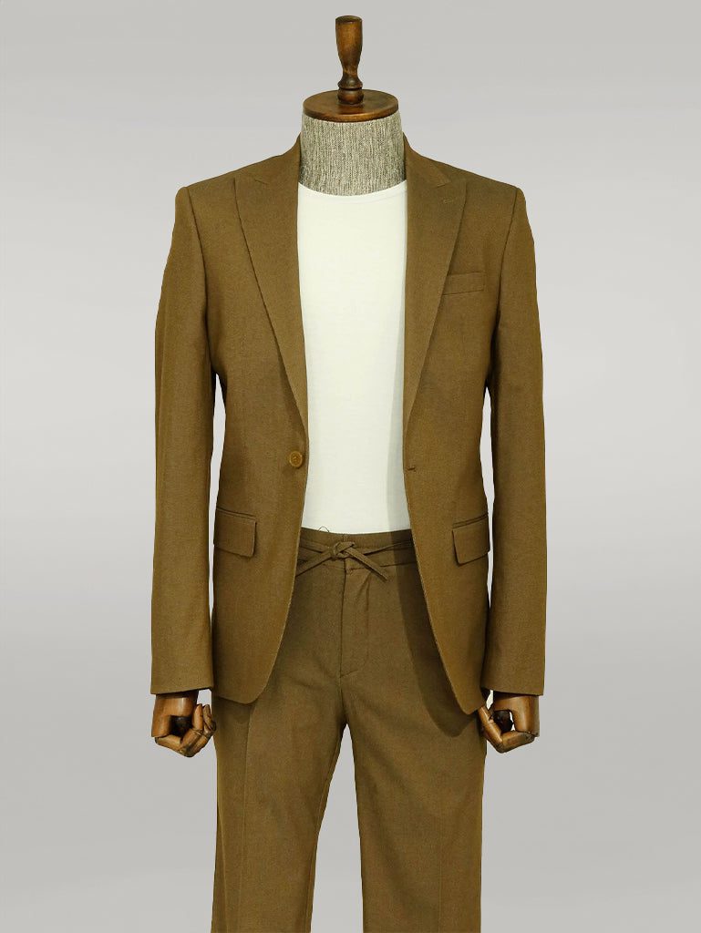 Single Buttons 2 Piece Tan Men Suit