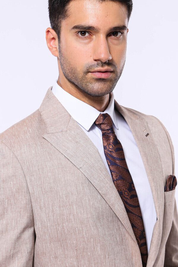 Slim-Fit Peak Lapel Light Brown Jacket