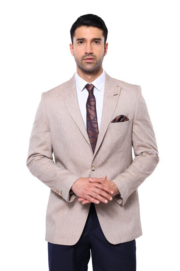 Slim-Fit Peak Lapel Light Brown Jacket