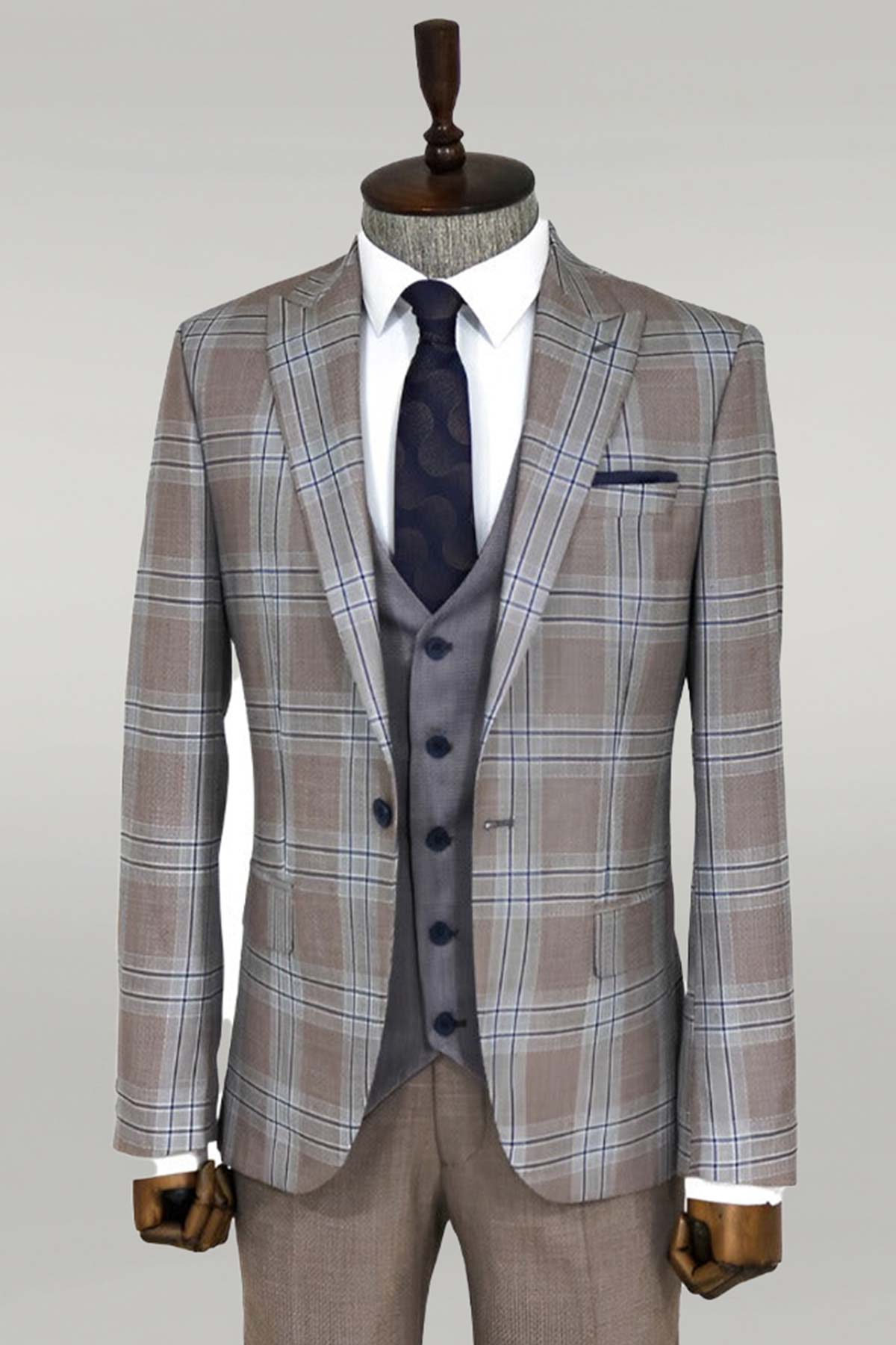 Slim Fit Vested Light Brown Men Suit