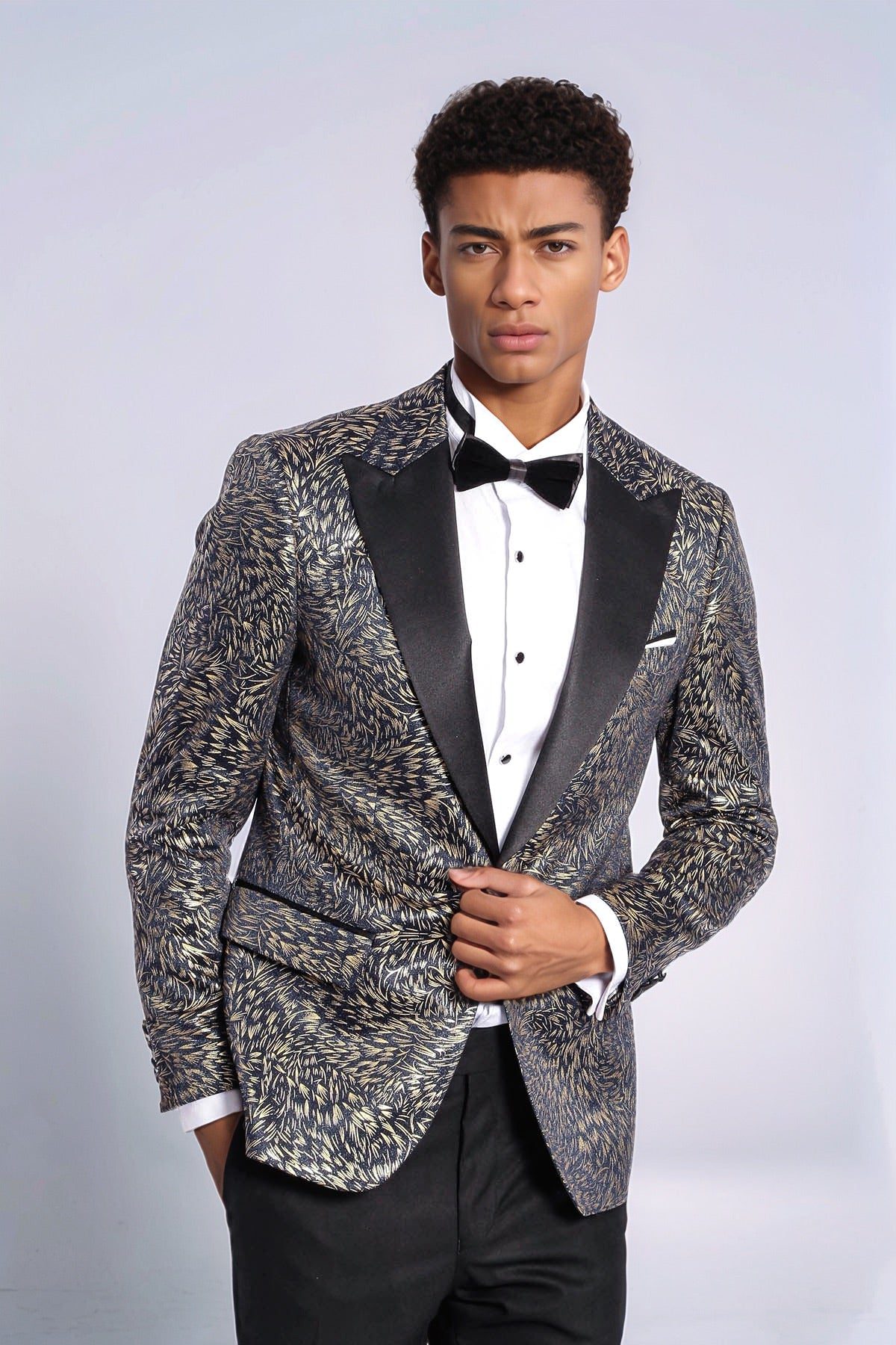 Sparkling Ivy Patterned Slim Fit Black Men Dinner Jacket