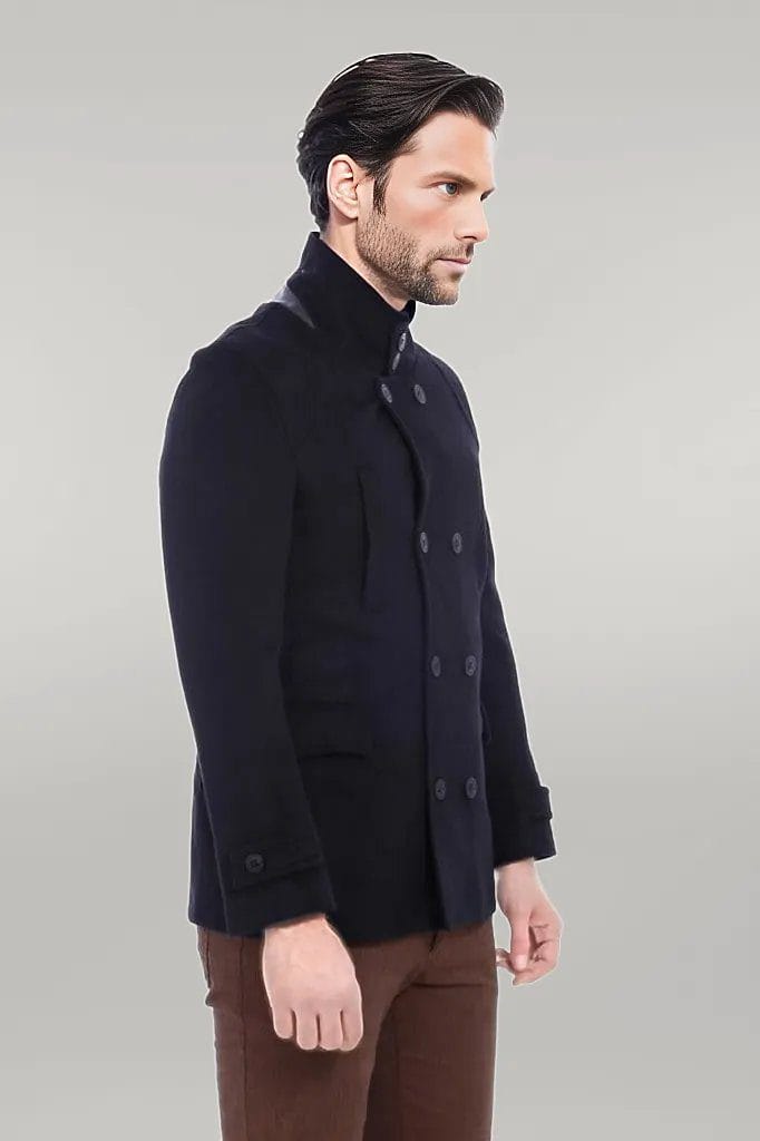 Standing Collar Cachet Short Black Men Coat