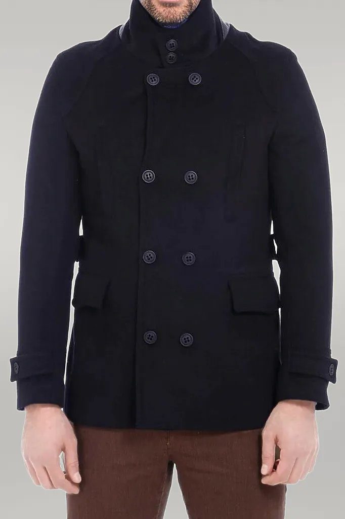 Standing Collar Cachet Short Black Men Coat