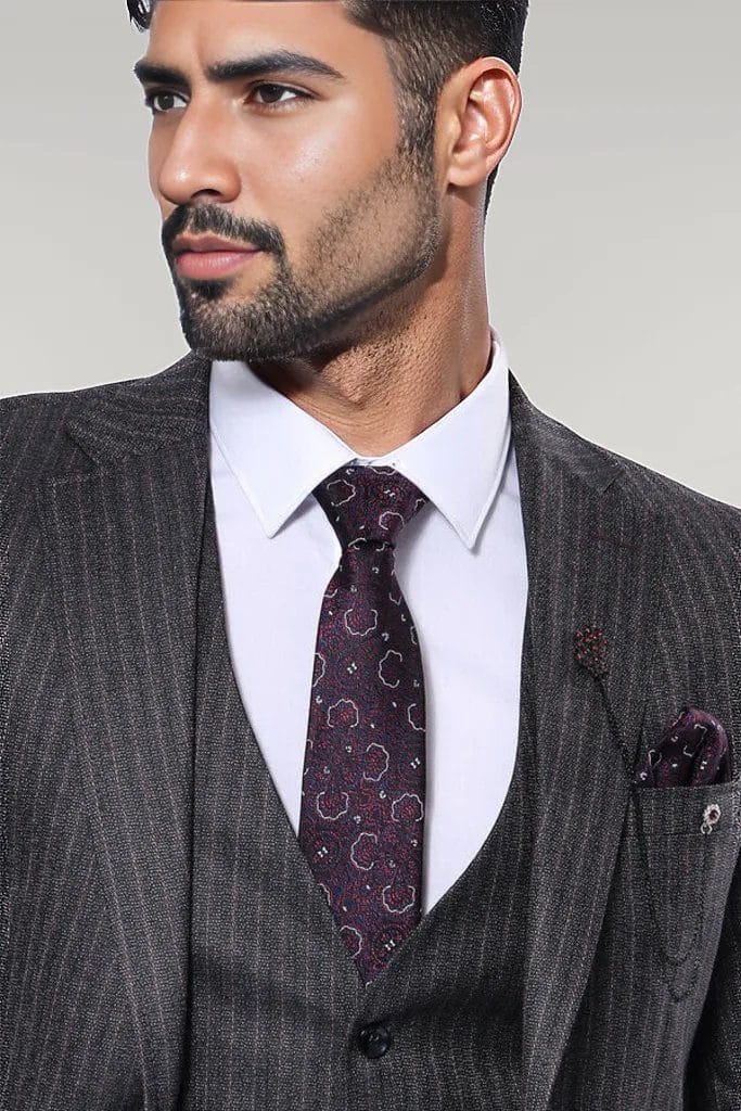Striped Black Vested Suit