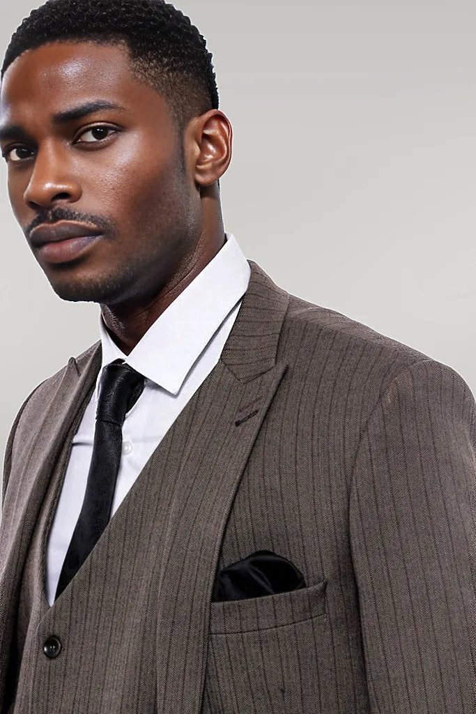 Striped Slim Fit Brown Men Suit
