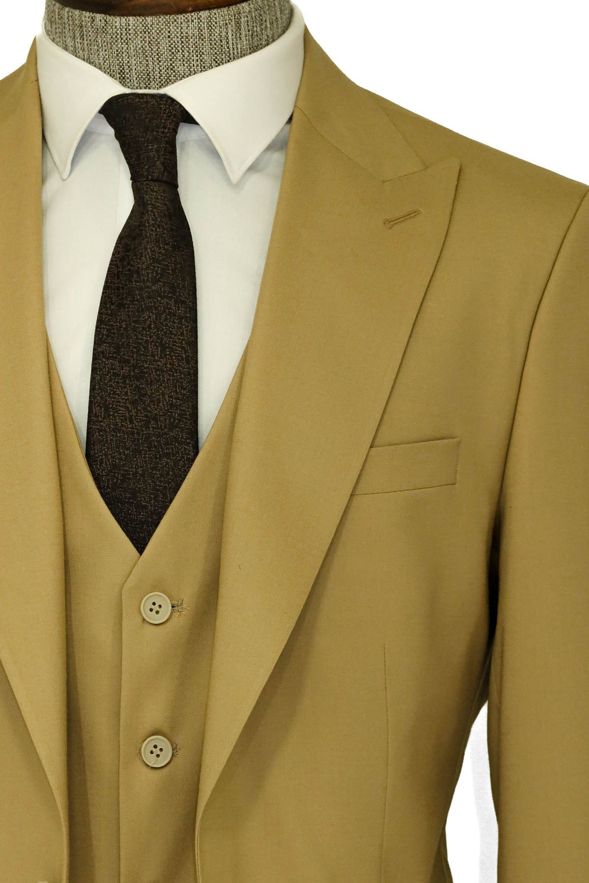 Tan Men's Plain Suit with Vest