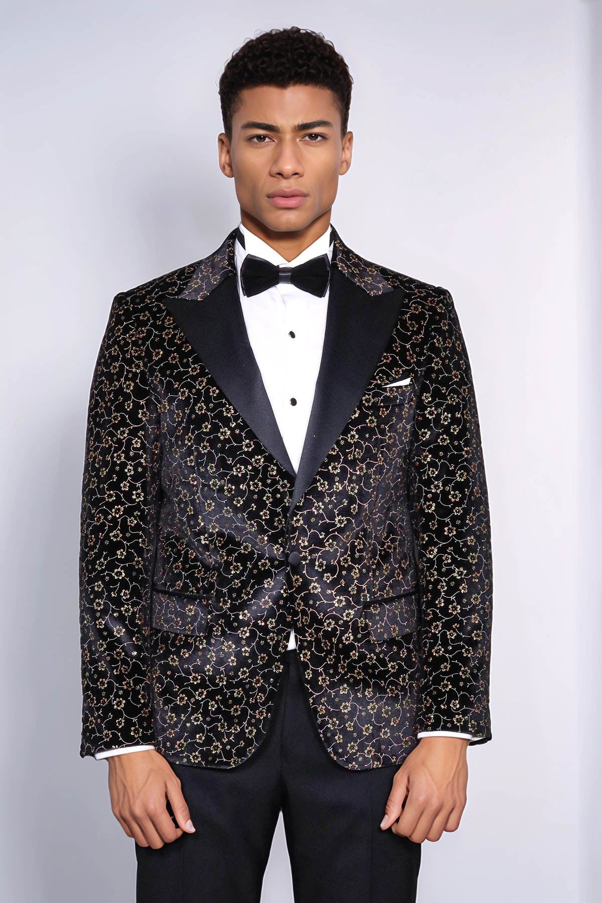Tiny Flower Pattern Black Men Tuxedo Blazer