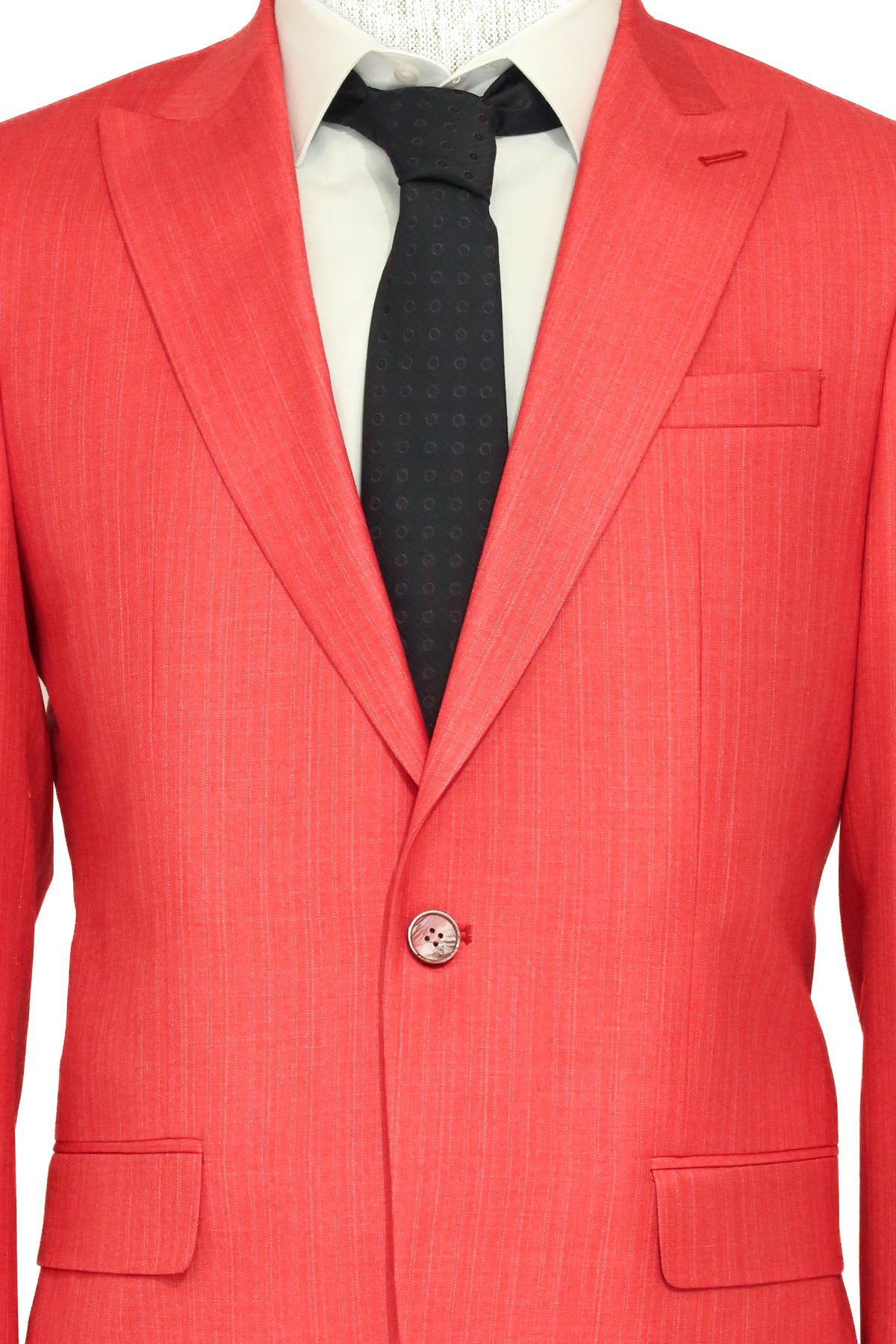 Two Piece Slim Fit Single Button Coral Red Men Suit