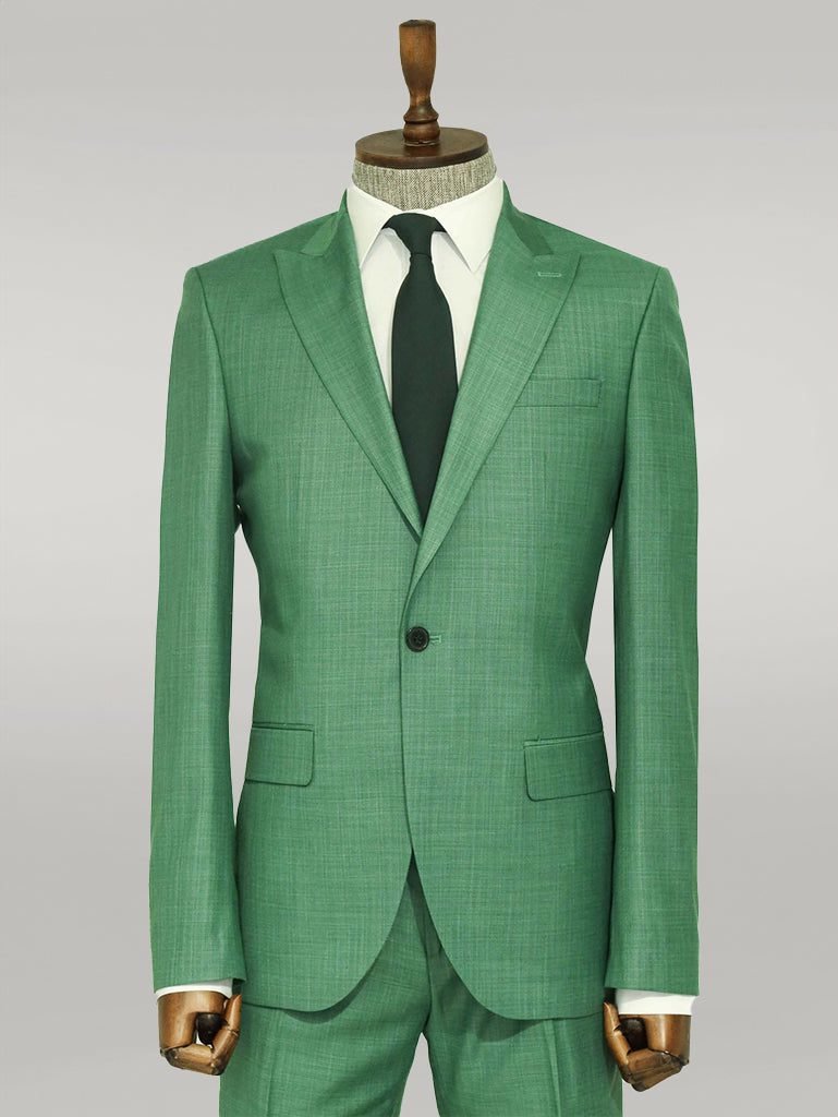 Two Piece Slim Fit Single Button Green Men Suit