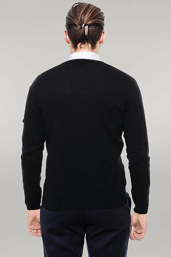 V Neck Black Men's Sweater