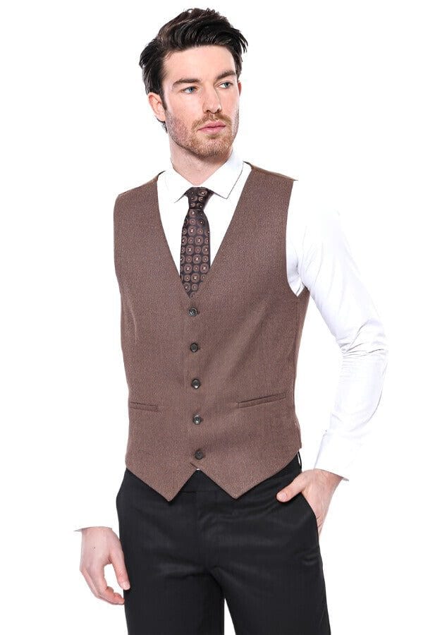 V Neck Brown Men Vest