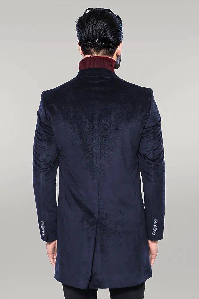 Wide Lapel Cachet Navy Blue Men Coat