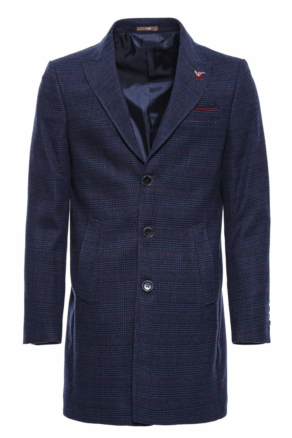 Wide Pointed Collar Blue Men Coat