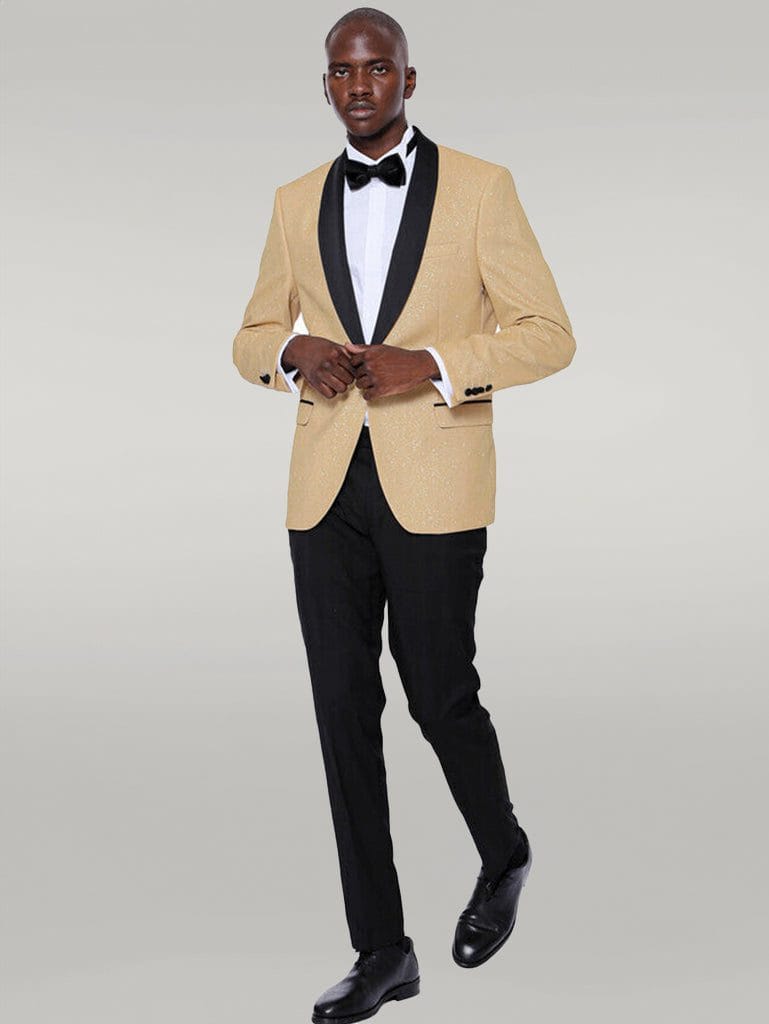 Yellow Shawl Lapel Sparkly Tuxedo Jacket
