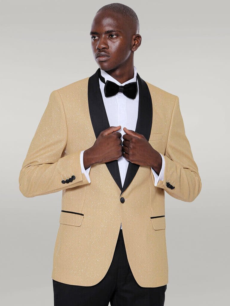 Yellow Shawl Lapel Sparkly Tuxedo Jacket