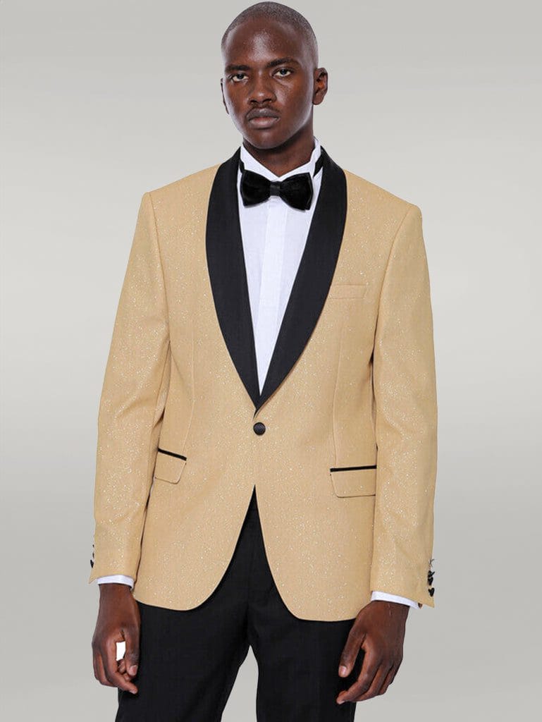 Yellow Shawl Lapel Sparkly Tuxedo Jacket
